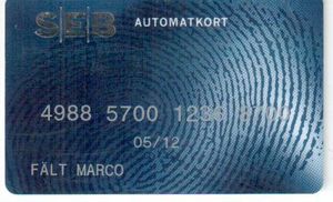 Bank Card: SEB Automatkort (Skandinaviska Enskilda Banken, Sweden) Col ...