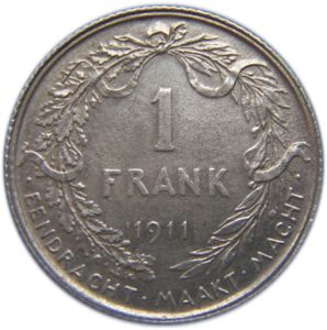 Coin: 1 Franc (Medal alignment) (Belgium) (1909~1934 - 3rd King Albert ...