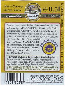 Štítok z nápoja: Maxlrainer Ernte Hell (Schlossbrauerei Maxlrain ...