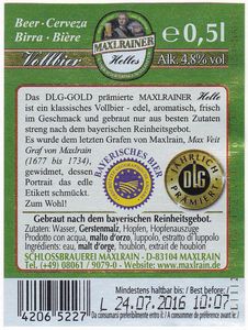 Drink Label: Maxlrainer Helles (Schlossbrauerei Maxlrain, Germany ...