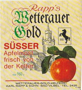Drink Label: Rapp's Wetterauer Gold (Karl Rapp & Sohn, Germany, Federal ...