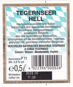 Drink Label: Tegernseer Hell (Herzoglich Bayerisches Brauhaus Tegernsee ...