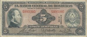 Banknote: 5 Lempiras (Honduras(1953-1972 Issue) Wor:P-51c.3