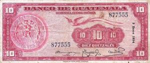 Banknote: 10 Quetzales (Guatemala(1948-1955 "Printer ABNC" Issue) Wor:P ...