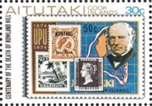 Stamp: Sir Rowland Hill with Penny Black, 1903 3d., 1920 ½d. stamps ...