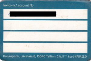 Bank Card: Hansapank Klienditugi (Hansapank, EstoniaCol:EE-GM-0102