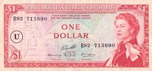 Banknote: 1 Dollar (East Caribbean States(Anguilla - "U" in circle) Wor ...