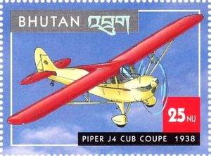 Sello: Piper J4 Cub Coupe (Bután(Aircraft) Mi:BT 2176,Sn:BT 1304b,Yt:BT ...