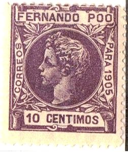 Stamp: Alfonso XIII (Fernando Poo(King Alfonso XIII 1905) Mi:ES-FP 136 ...