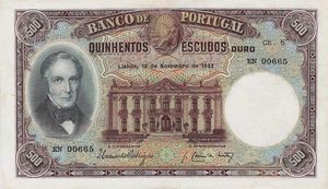 Banknote: 500 Escudos (Portugal(1932-1934 Chapa 5 Issue) Wor:P-147a.1