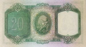 Banknote: 20 Escudos (Portugal(1941-1959 Chapa 6 and 6A Issue) Wor:P ...
