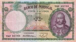Banknote: 20 Escudos (Portugal(1941-1959 Chapa 6 and 6A Issue) Wor:P ...