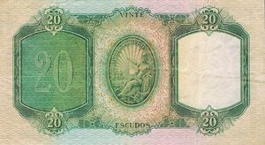 Banknote: 20 Escudos (Portugal(1941-1959 Chapa 6 and 6A Issue) Wor:P ...