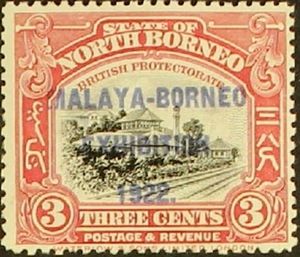 Stamp: Railroad Station of Jesselton - overprinted (North Borneo) (Malay-Borneo Exhibition ...
