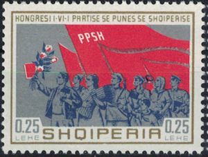 Stamp: Workers with Flags (Albania(6th Congress of Workers' Party) Mi ...