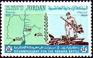 Stamp: Battle and Map of Palestine (Jordan(5th anniversary of Karama ...