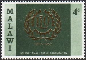 Stamp: International Labour Organization (ILO) emblem (Malawi(50th ...