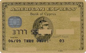 Bank Card: Amex Bank of Cyprus Gold chip 1 (Bank Of Cyprus, Cyprus) Col ...