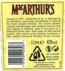 Drink Label: MacArthur's (James MacArthur & Co. Ltd., ScotlandCol:SQ ...
