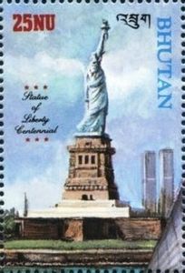 Stamp: Statue of Liberty, World Trade Center (Bhutan(Statue and ships ...