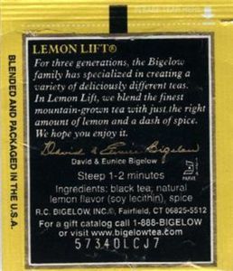 Tea Bag: Lemon Lift, bs K PARVE, bs blended left..., number (Bigelow ...