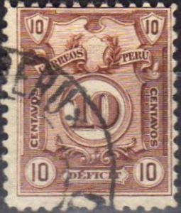 Stamp: Number 10 (Peru(Postage Due - 1909) Mi:PE P40,Sn:PE J42,Yt:PE T46,Sg:PE D384,Bus:PE D41