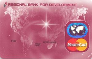 Bank Card: Regional Bank for Development. Pink map (RBD Bank, RussiaCol ...