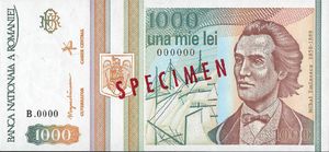 Banknote: 1,000 Lei (Romania) (1991-1994 Issue) Wor:P-102s