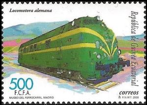Stamp: German diesel locomotive (Equatorial Guinea(Trains in the world ...