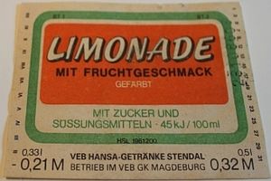 Drink Label: Limonade (VEB Hansa Getränke (im GK Magdeburg), Germany ...