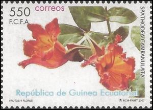 Stamp: Spathodea campanulata (Equatorial Guinea(Fruits and flora) Mi:GQ ...