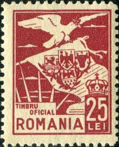 Timbre: Eagle Carrying Coats of Arms (Roumanie(Eagle Carrying Coats of ...