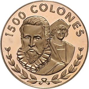 Moneda: 1,500 Colones (Francisco Coronado and Christopher Columbus ...