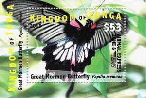 Stamp: Great Mormon Butterfly (Papilio memnon) (Tonga(Butterflies (2015 ...