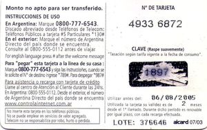 Phonecard: Tarjeta Telecom Global $5 - Alcard (Telecom Argentina ...