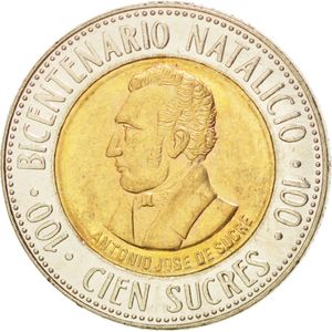 Coin: 100 Sucres (Bicentennial of Birth of Antonio José de Sucre ...