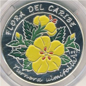 Moneda: 10 Pesos (Multicolor flower, Turnera ulmifolia) (Cuba(1997 ...
