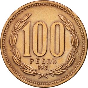 Moneda: 100 Pesos (wide year) (Chile(1975~Actualidad - Pesos (CLP)) WCC ...