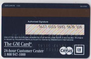 Bank Card: Gm (Household Bank, United States of America) Col:US-MC-0152