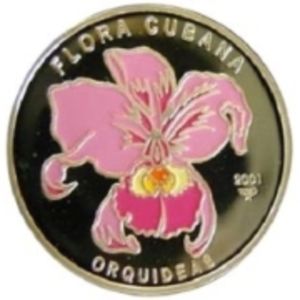 Coin: 10 Pesos (Multicolor pink orchid) (Cuba(2001 - Cuban Flora) WCC:km771