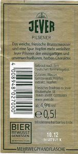 Drink Label: Jever Pilsener (Friesisches Brauhaus, Germany, Federal ...