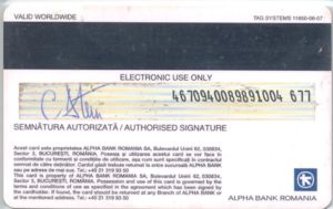 Bank Card: Alpha Bank (ALPHA BANK, RomaniaCol:RO-VE-0087.02