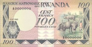 Banknote: 100 Francs (Rwanda(1981 Issue) Wor:P-16 A