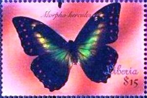 Stamp: Hercules Morpho (Morpho hercules) (Liberia(Butterflies (2000 ...