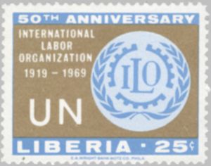 Stamp: ILO Emblem (Liberia) (50th Anniversary of the International ...