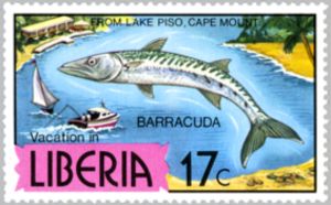Stamp: Lake Piso, Guinean Barracuda (Sphyraena afra) (Liberia(Business ...