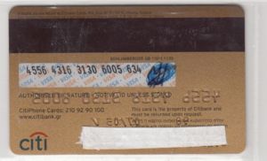 Bank Card: Citi gold with "V" (B) (Citibank, GreeceCol:GR-VI-0092