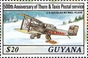 Stamp: Douglas M2 mail plane (Guyana(150th Anniversary of the Penny ...