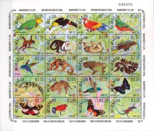 Stamp: Reforestation: Fauna of rainforest (Nicaragua(Fauna of ...