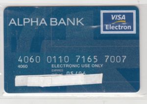 Bank Card: ALPHA BANK Visa Electron (01/02) (ALPHA BANK, Greece) Col:GR ...